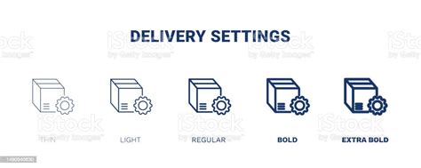 배달 설정 아이콘입니다 얇고 가볍고 보통 굵고 검은색 배송 설정 아이콘은 배송 및 물류 수거에서 설정됩니다 편집 가능한 게재 설정 기호는 웹 및 모바일에서 사용할 수