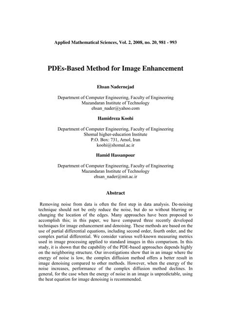 pdf pdes based method for image enhancement