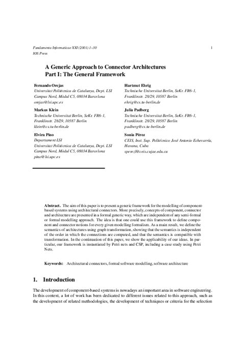 Pdf A Generic Approach To Connector Architectures Part I The General Framework