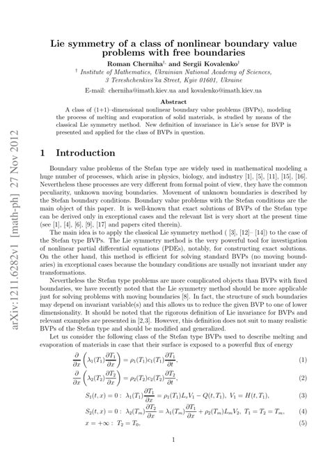Pdf Lie Symmetry Of A Class Of Nonlinear Boundary Value Problems With