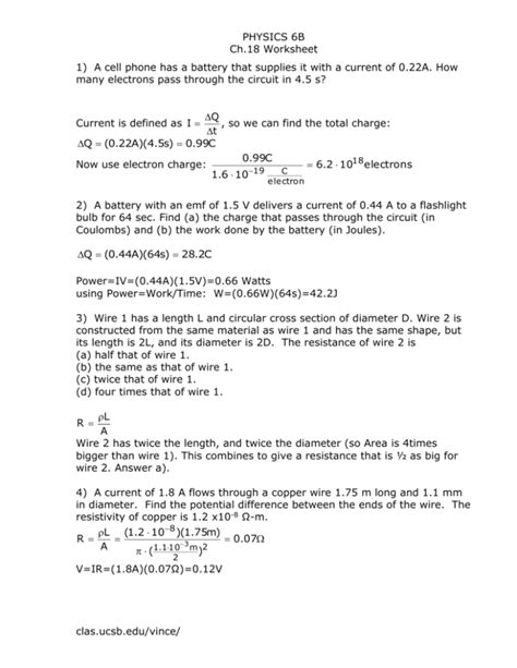 Chapter 18 Worksheet Solutions