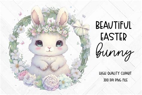 Chibi Easter Bunny Flowers And Wreath Graphic By Luv Bijou · Creative