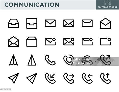 Communication Thin Line Icon Set Editable Stroke High Res Vector