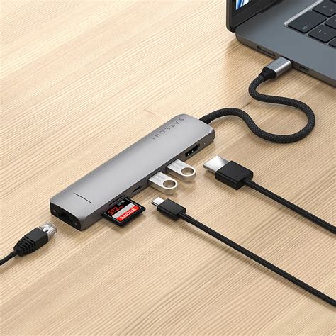 Satechi Usb C 7 In 1 Multiport Adapter With Ethernet Hdmi And Pd Charging Space Gray