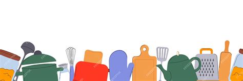 주방 도구 테두리 기구 벡터 평면 그림 프리미엄 벡터