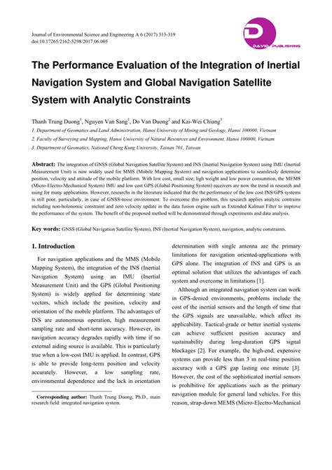 Pdf The Performance Evaluation Of The Integration Of Inertial Navigation System And Global