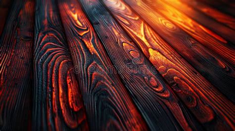 Striking Dark Wood Grain Glowing Bright Red Orange From Light Above