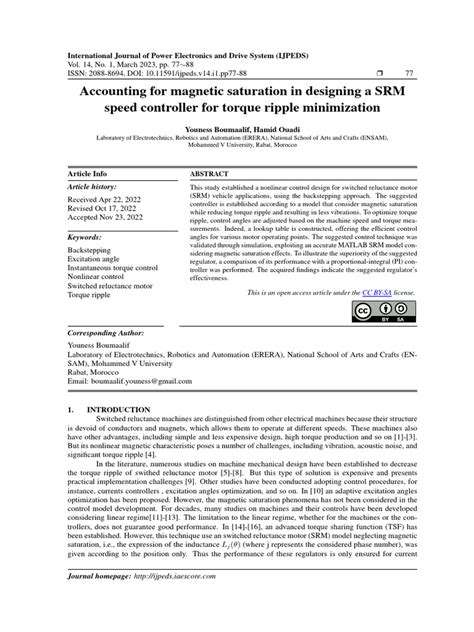 Accounting For Magnetic Saturation In Designing A Srm Speed Controller For Torque Ripple