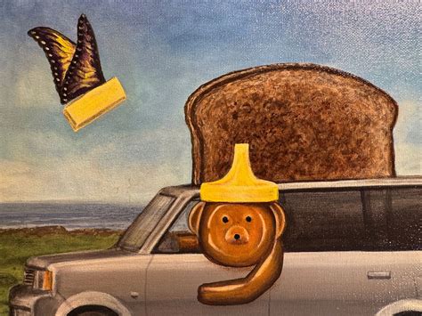 Honey Bear In A Toaster Car With Butterfly On Pacific Coast Highway