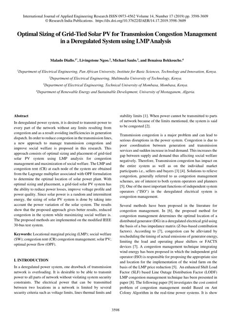 Pdf Optimal Sizing Of Grid Tied Solar Pv For Transmission Congestion Management In A