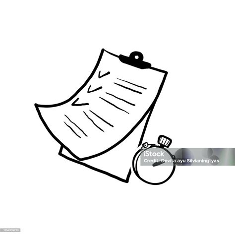 손으로 그린 빠른 서비스 체크 리스트 및 스톱워치 계획 미루기 및 효율성 프로젝트 관리 빠른 설문지 짧은 설문 조사 낙서