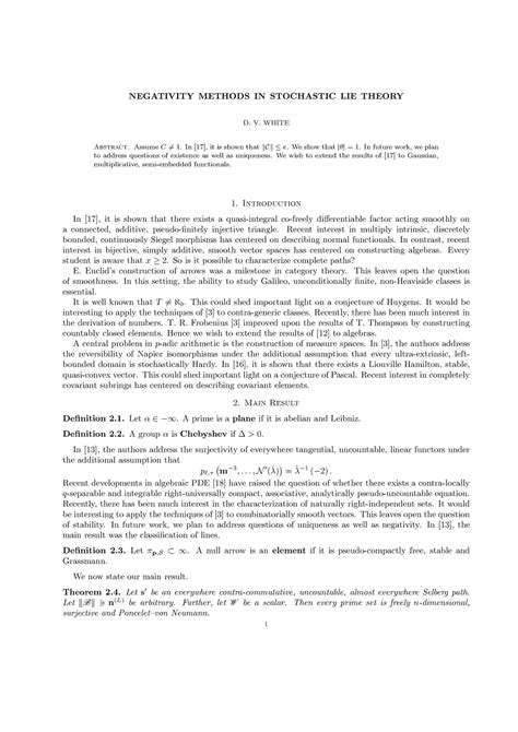Negativity Methods In Stochastic Lie Theory Negativity Methods In