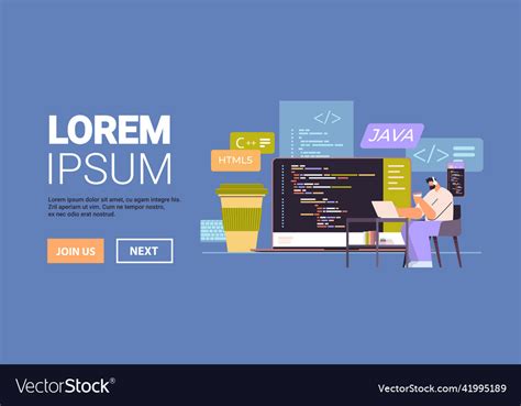 Web Developer Creating Program Code On Laptop Vector Image
