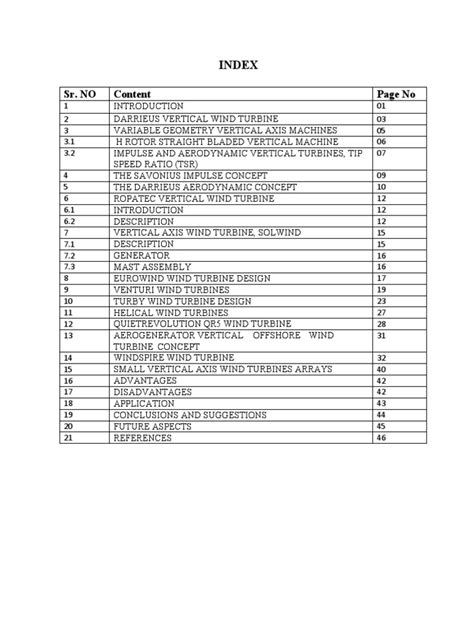 Index Sr No Content Page No Download Free Pdf Wind Turbine