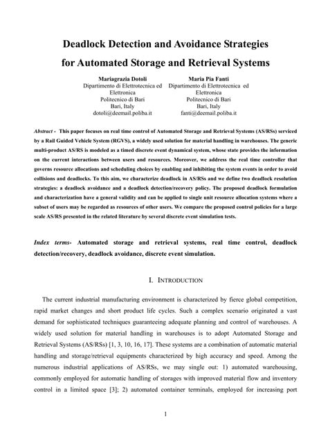 Pdf Deadlock Detection And Avoidance Strategies For Automated Storage