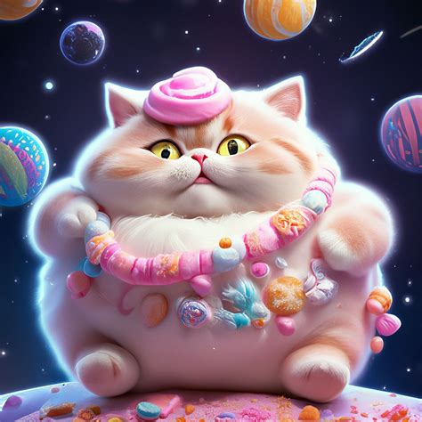 Cartoon A Very Fat Cat In Space Girdled With Rings Of Saturn Eyes In