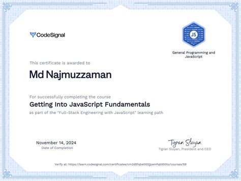 Md Najmuzzaman On Linkedin Course Certificate For Getting Into Javascript Fundamentals
