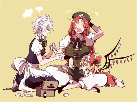 Flandre Scarlet Izayoi Sakuya And Hong Meiling Touhou Drawn By