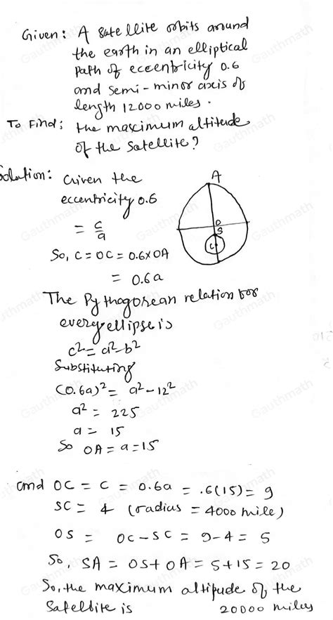 solved 1 a satellite orbits around the earth in an elliptical path of
