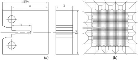 Sketch Of A Compact Tension Ct Specimen And B Finite Element Mesh Download Scientific