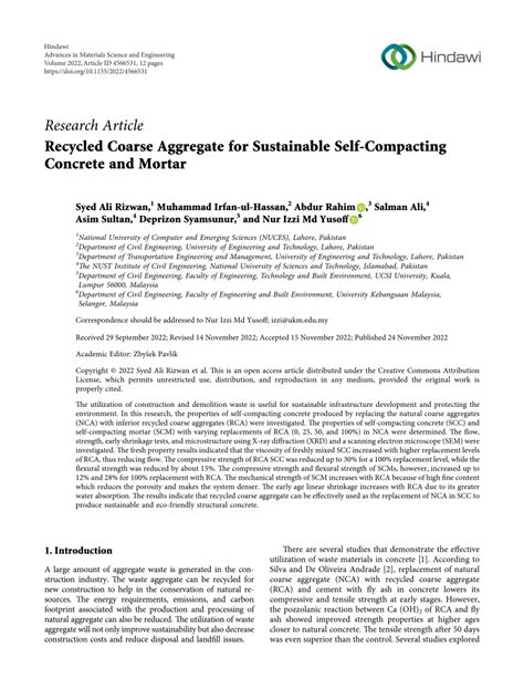 Pdf Recycled Coarse Aggregate For Sustainable Self Compacting Concrete And Mortar