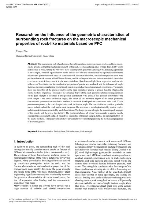 Pdf Research On The Influence Of The Geometric Characteristics Of Surrounding Rock Fractures