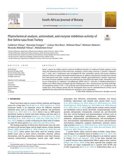 Pdf Phytochemical Analysis Antioxidant And Enzyme Inhibition Activity Of Five Salvia Taxa