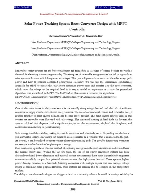 27 Solar Power Tracking System Boost Converter Design With Mppt