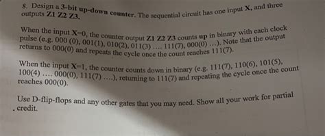solved design a 3 bit up down sequential outputs z1 z2 z3