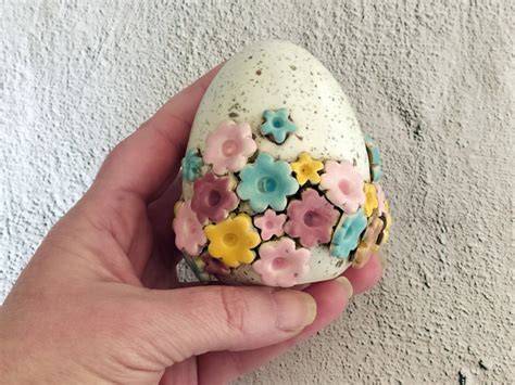 Ceramic Egg With Flowers Spring Egg Handmade Ceramic Easter Egg Ceramic Decoration Ceramics
