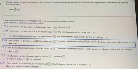 Solved Find All Values X A Where The Function Is