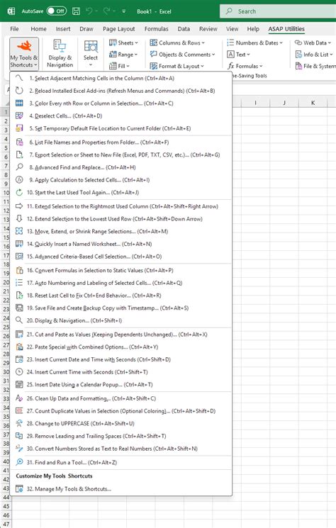 My Tools And Shortcuts” Tools Asap Utilities Description Of Our Excel Tools English