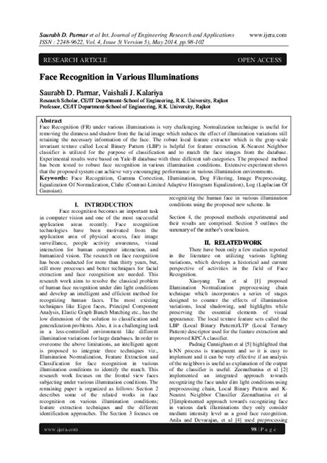 Pdf Face Recognition In Various Illuminations