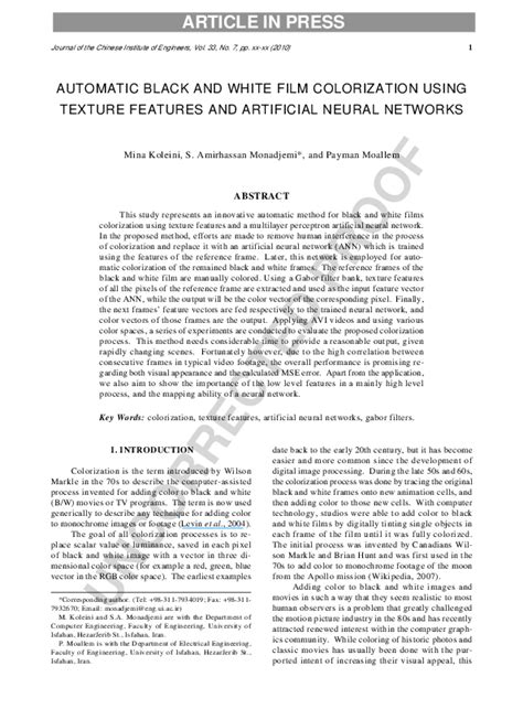 Pdf Automatic Black And White Film Colorization Using Texture