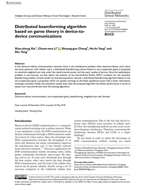 Pdf Distributed Beamforming Algorithm Based On Game Theory In Device