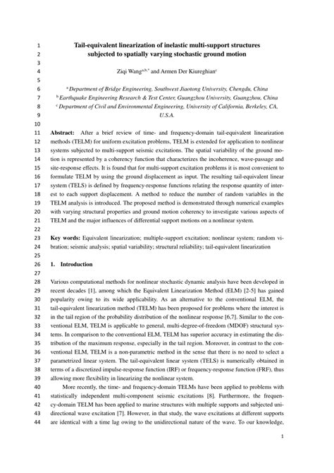 Pdf Tail Equivalent Linearization Of Inelastic Multisupport
