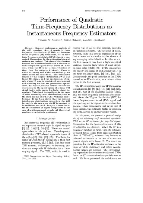 Pdf Performance Of Quadratic Time~frequency Distributions As