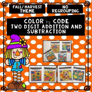 Two Digit Addition And Subtraction Without Regrouping Color By Code Fall Addition And