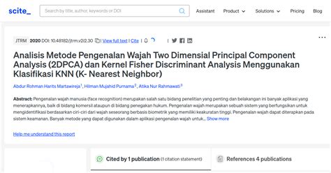 [citation Report] Analisis Metode Pengenalan Wajah Two Dimensial Principal Component Analysis