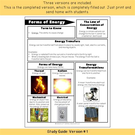 Forms Of Energy Study Guide And Review Worksheets
