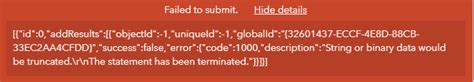 Solved Failed To Submit Message Anyone Know What This M Esri