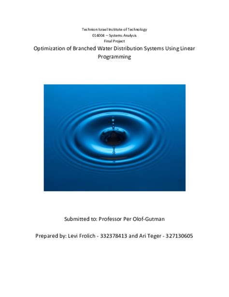 Pdf Optimization Of Branched Water Distribution Systems Using Linear Programming