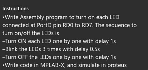 solved instructions write assembly program to turn on each