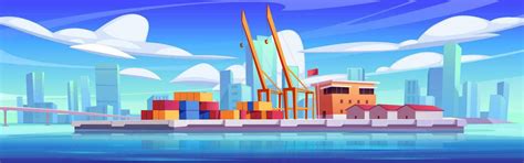 Vector Sea Port Container Logistic In Harbor 24592553 Vector Art At