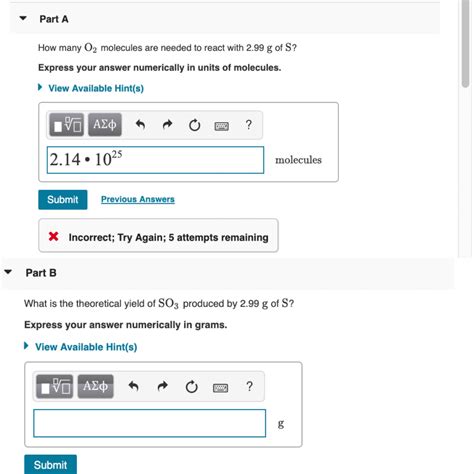 Solved Part A How Many O Molecules Are Needed To React With Chegg