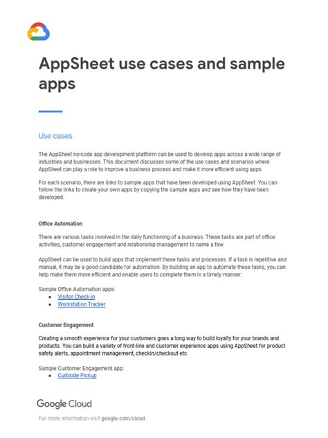 Appsheet Use Cases And Sample Apps Overview Pdf Mobile App Automation