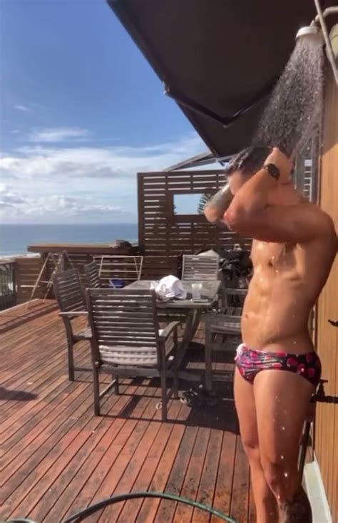 Australian Guy Showiering Outside