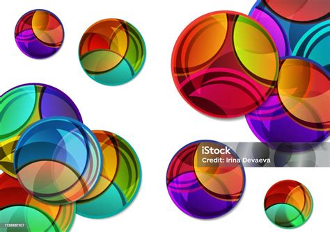 그림자와 함께 밝은 여러 가지 빛깔의 동그라미의 다양 한 창조적 인 벡터 일러스트 색상의 오버레이는 예술적인 디자인을 형성 합니다 재미 있는 라벨 모양 가리기에 대한 스톡