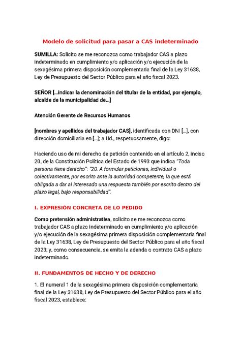 Modelo De Solicitud Para Pasar A Cas Indeterminado SeÑor La