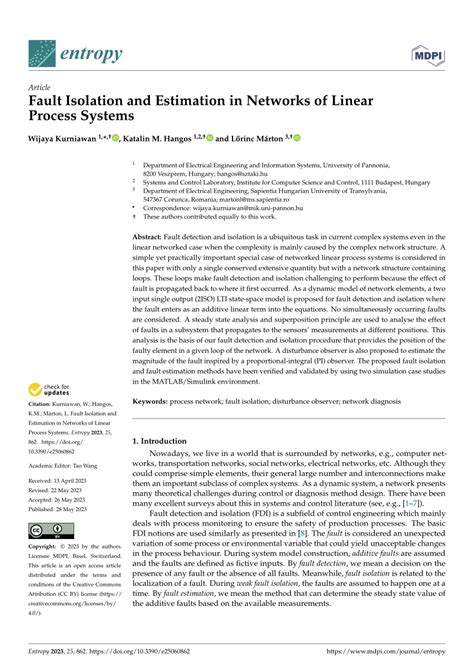 Pdf Fault Isolation And Estimation In Networks Of Linear Process Systems